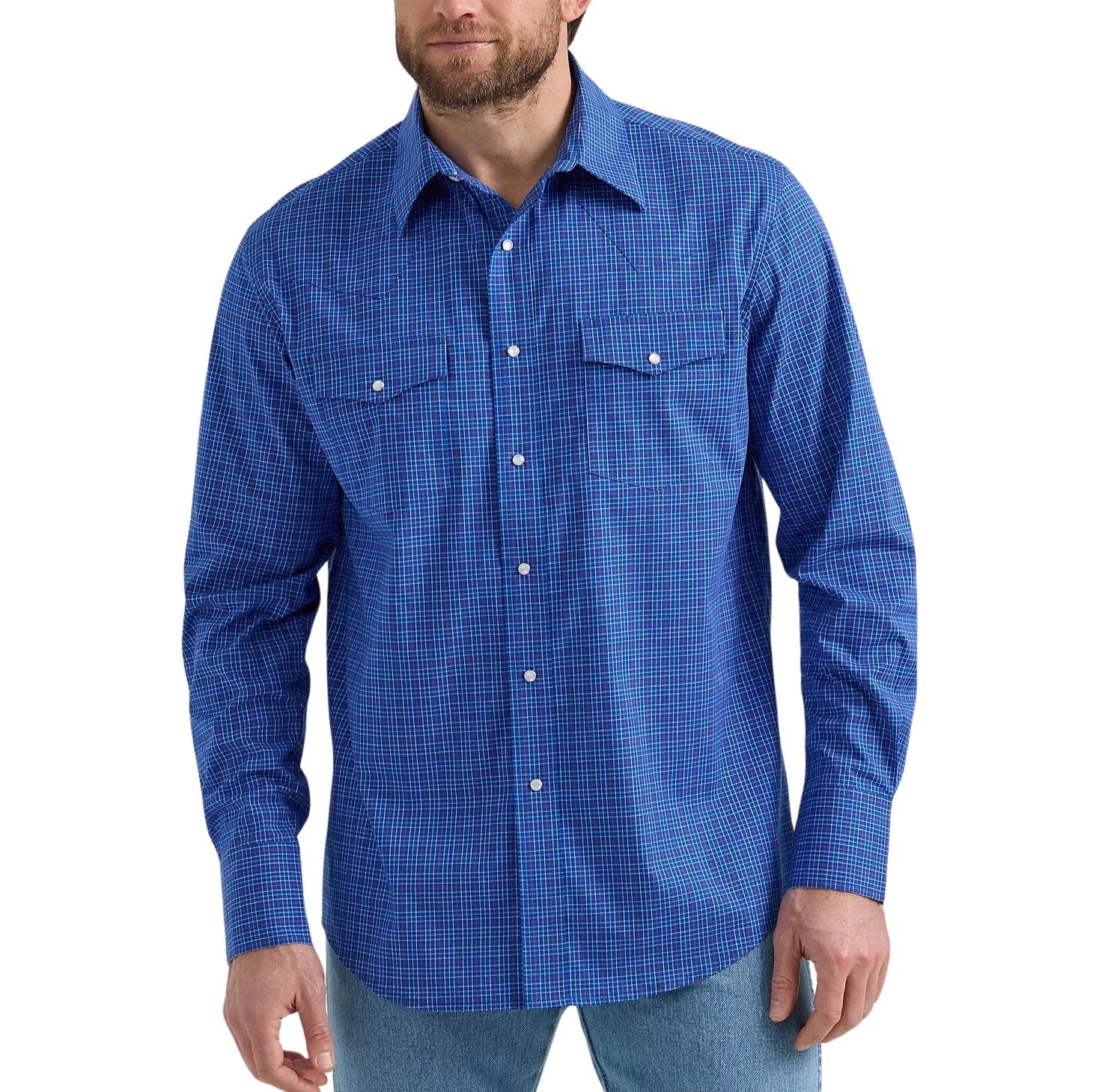 Wrangler Wrinkle Resist Plaid Blue Men's Button Up 2351595 – Wild Bill ...